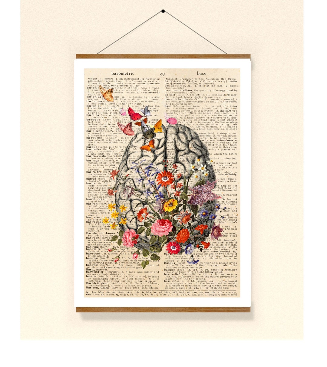 Vintage Print Flowers Brain Organ Flower Wall Decoration Vintage Poster ...