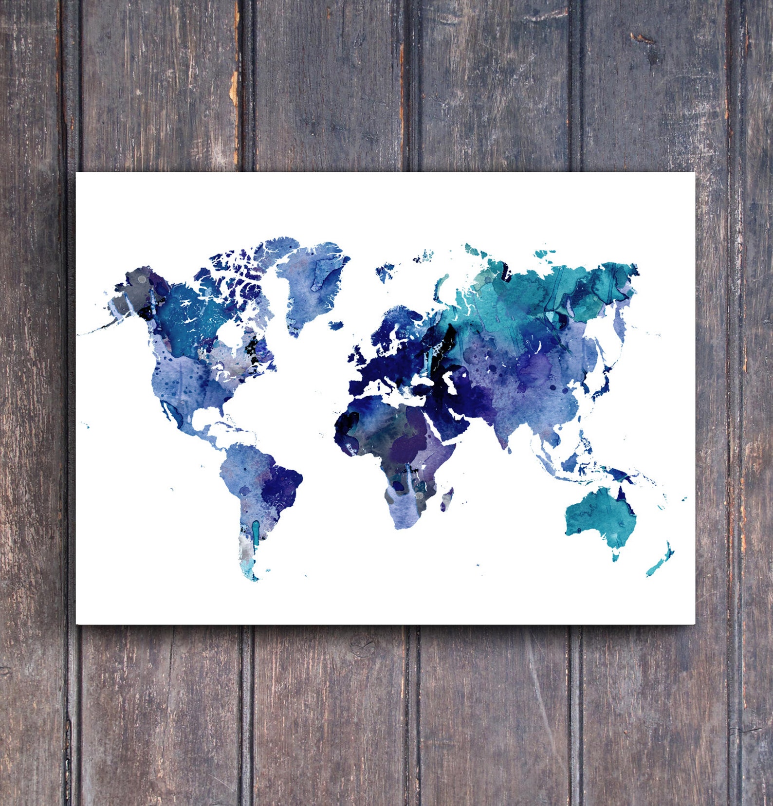 Poster World Map 8 Blue Watercolor World Map Poster Different - Etsy