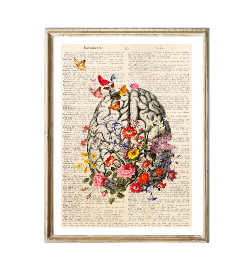 Vintage Print Flowers Brain Organ Flower Wall Decoration Vintage Poster ...