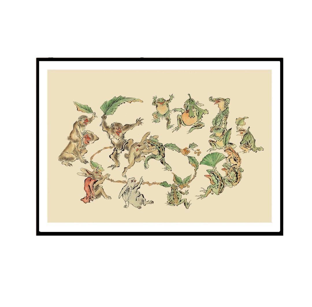 Vintage Print Fighting Frogs Japan Poster Fox Wall Decoration - Etsy