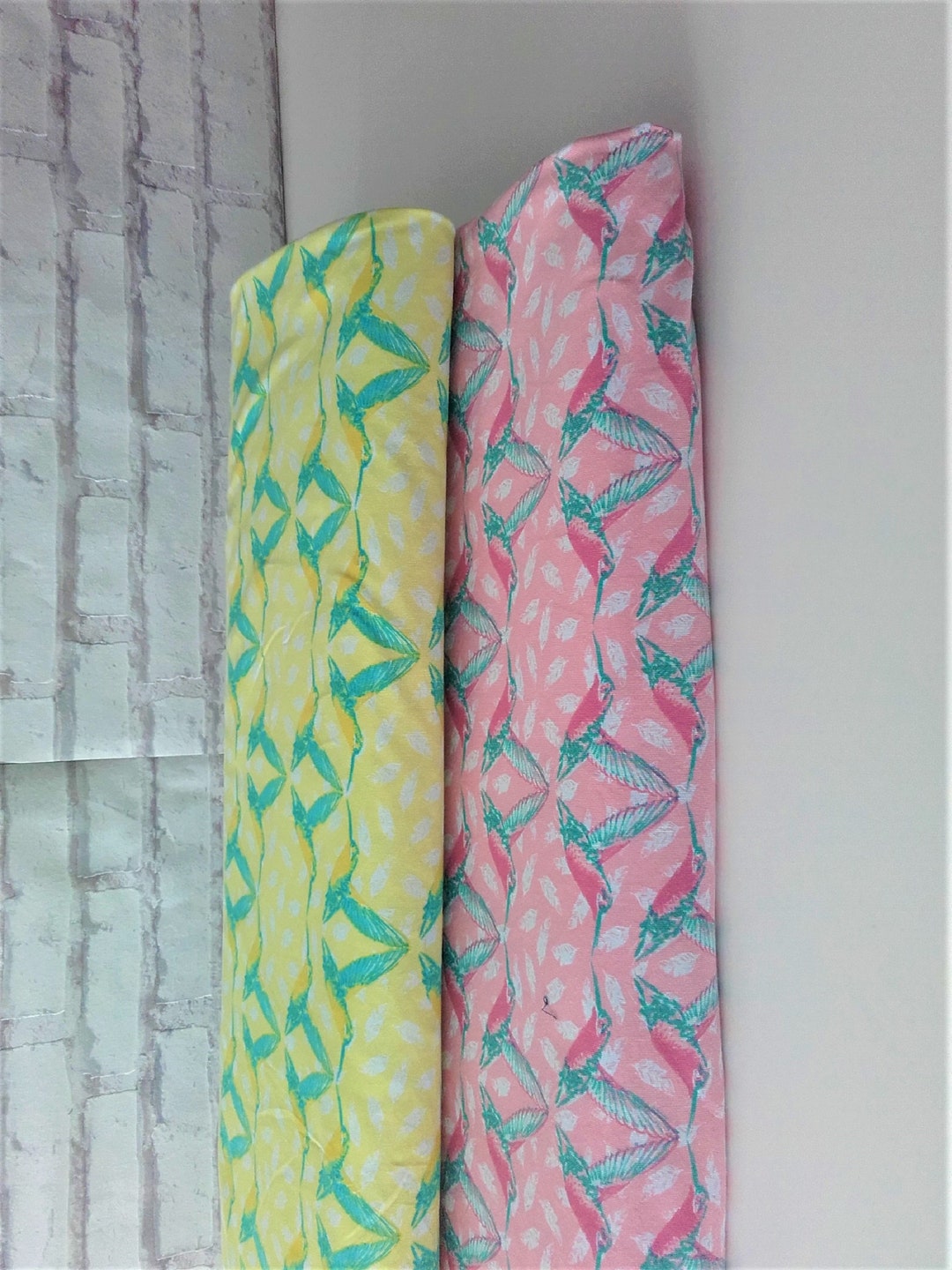 Cotton Jersey, Hummingbirds, Colors: Old Pink/white/green and Yellow ...
