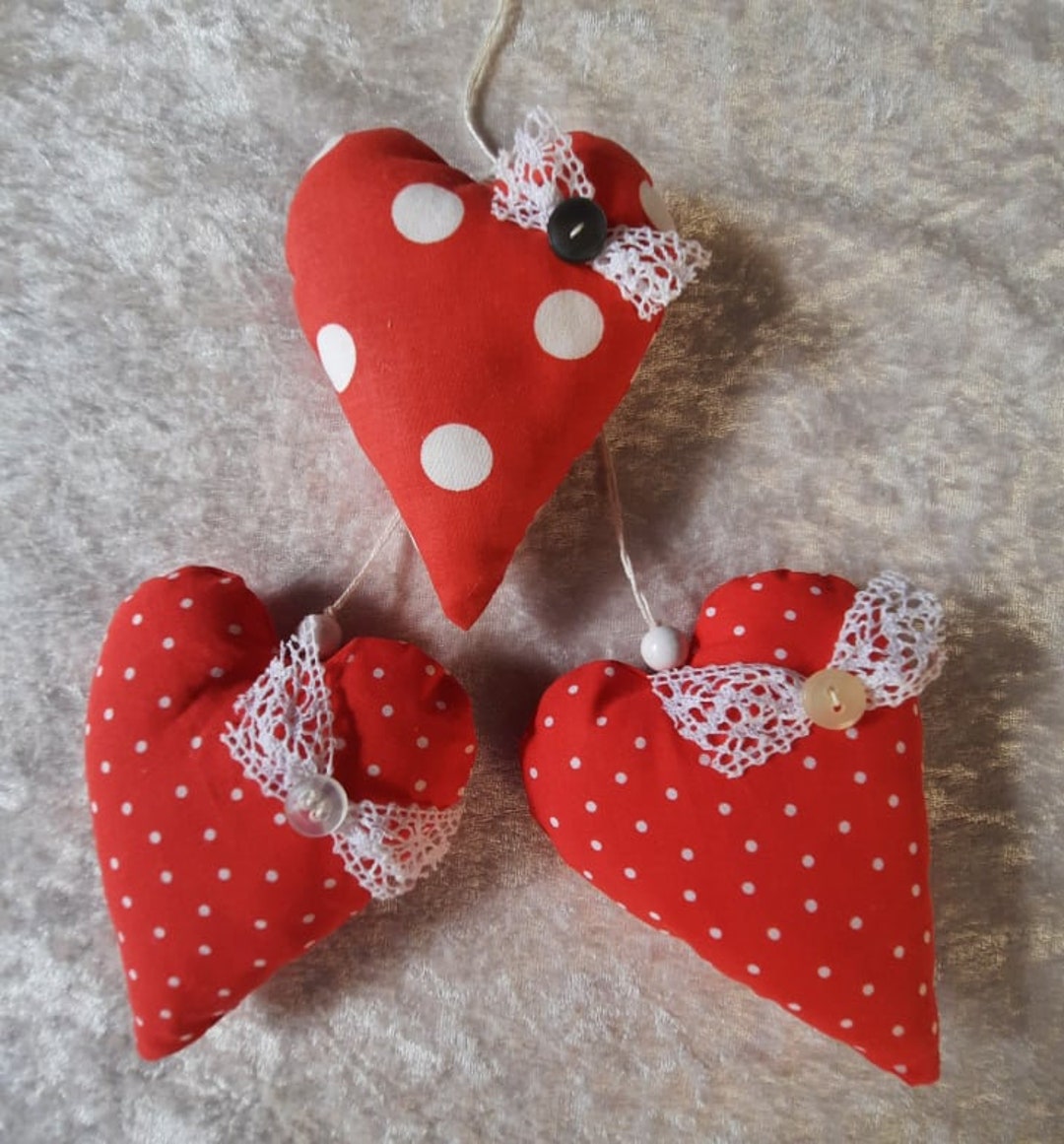 3 Hearts of Fabric / Hanging Hearts / Hearts / Decoration / Hanging ...