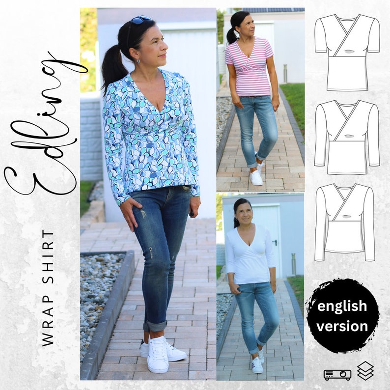 PDF Pattern Women Wrap Shirt Size 34-54, English Instruction, Easy DIY ...