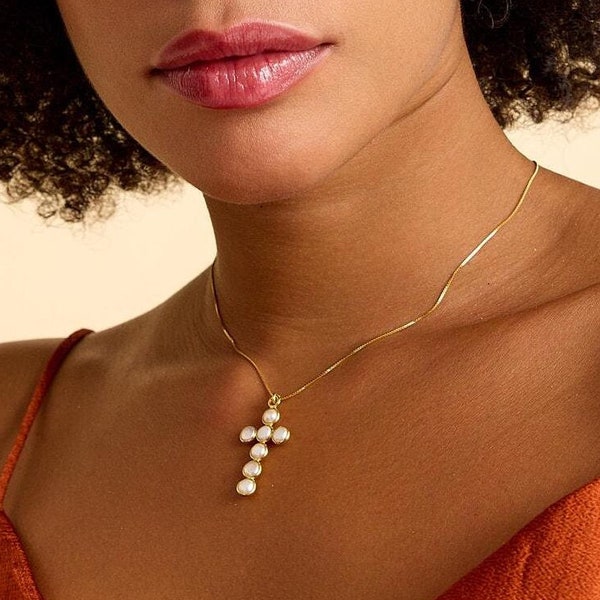 Pearl Cross Necklace - Etsy