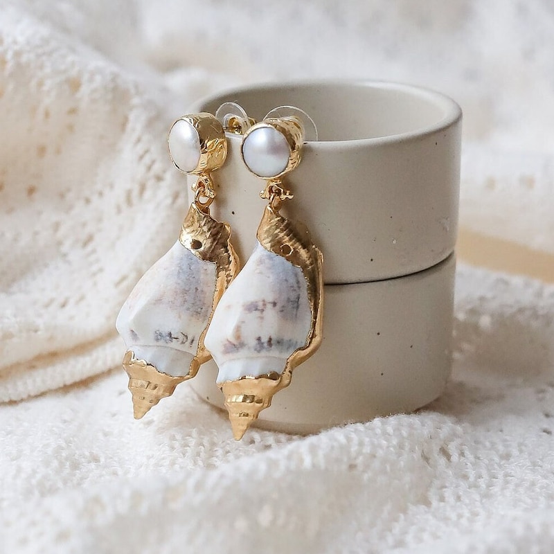 Gold Shell Earrings - Etsy