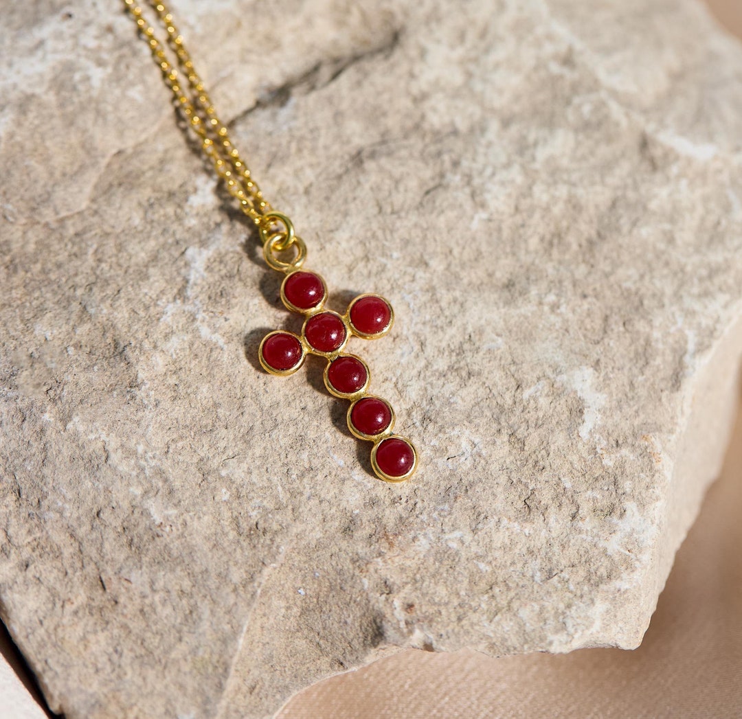 Elegant Ruby Cross Necklace, Ruby Necklace, Cross Jewelry, July ...