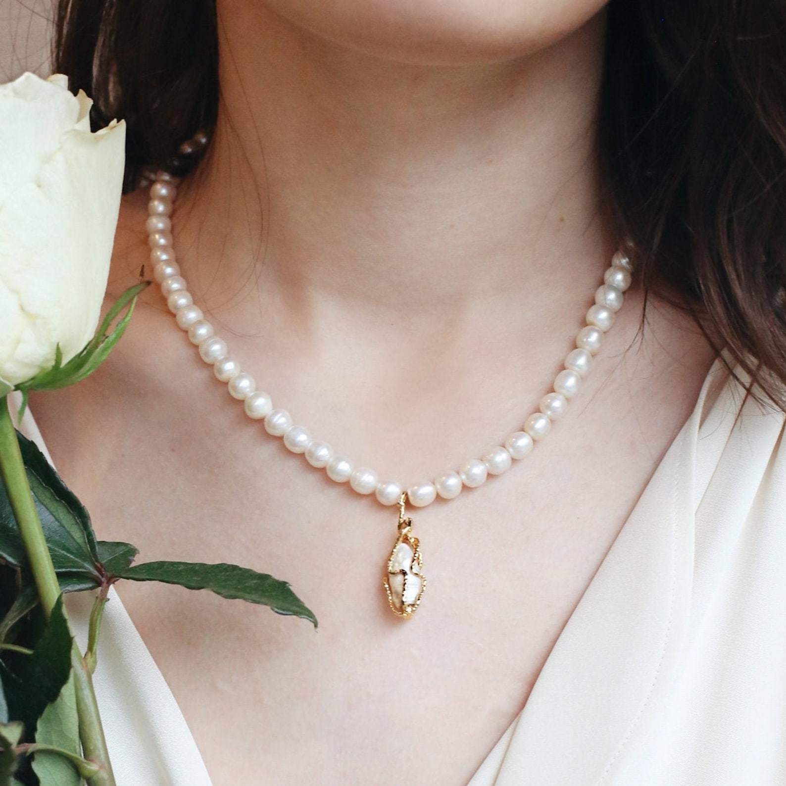 Natural Freshwater Pearl Cage Necklace Gold Baroque Pearl - Etsy