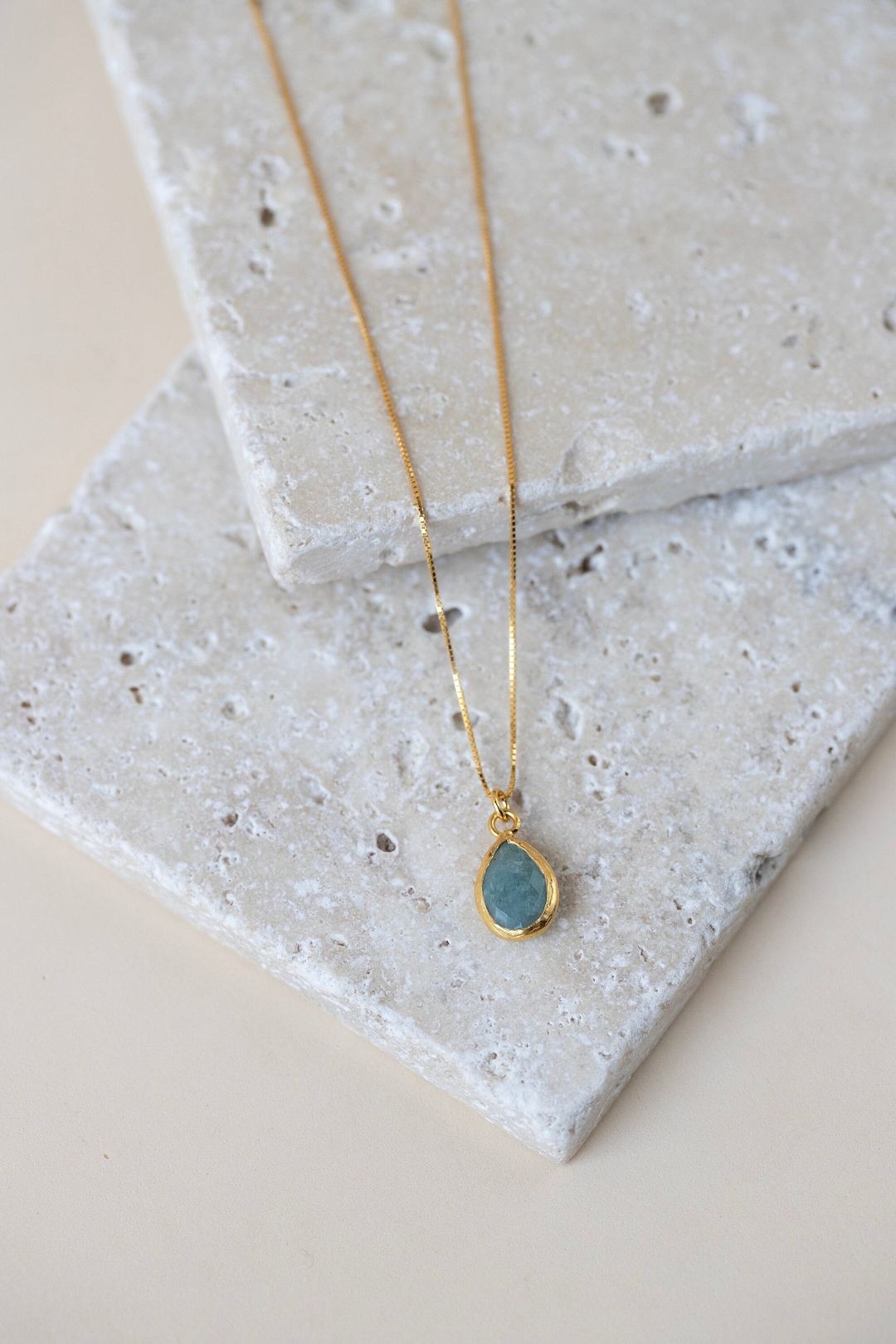 Simple Gemstone Necklace March Birthstone Necklace - Etsy