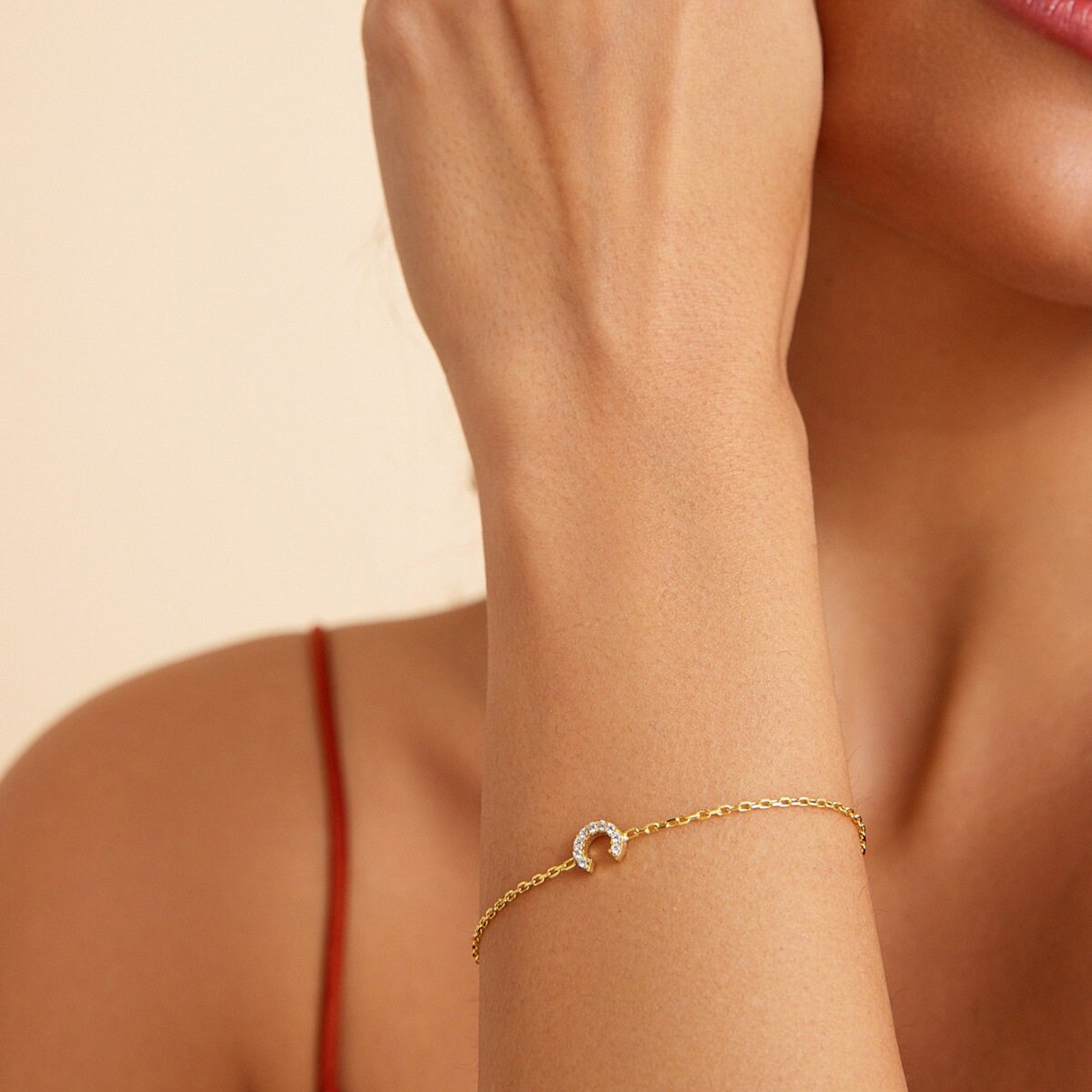 Pave Initial Bracelet, Minimal Jewelry, Diamond Letter Bracelet, Letter ...