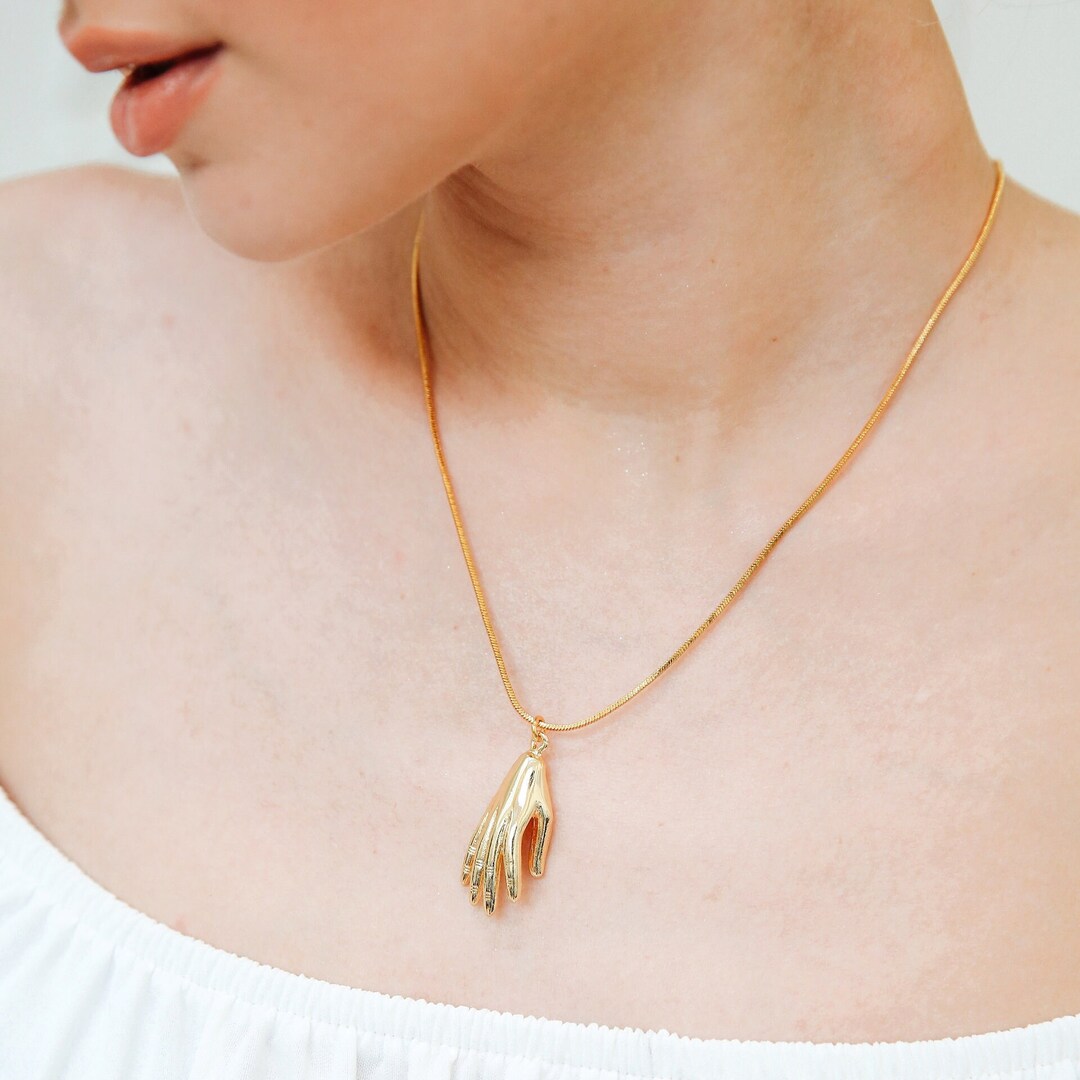 Gold Hand Necklace, Hands Holding Necklace, Hand Jewelry, Power ...
