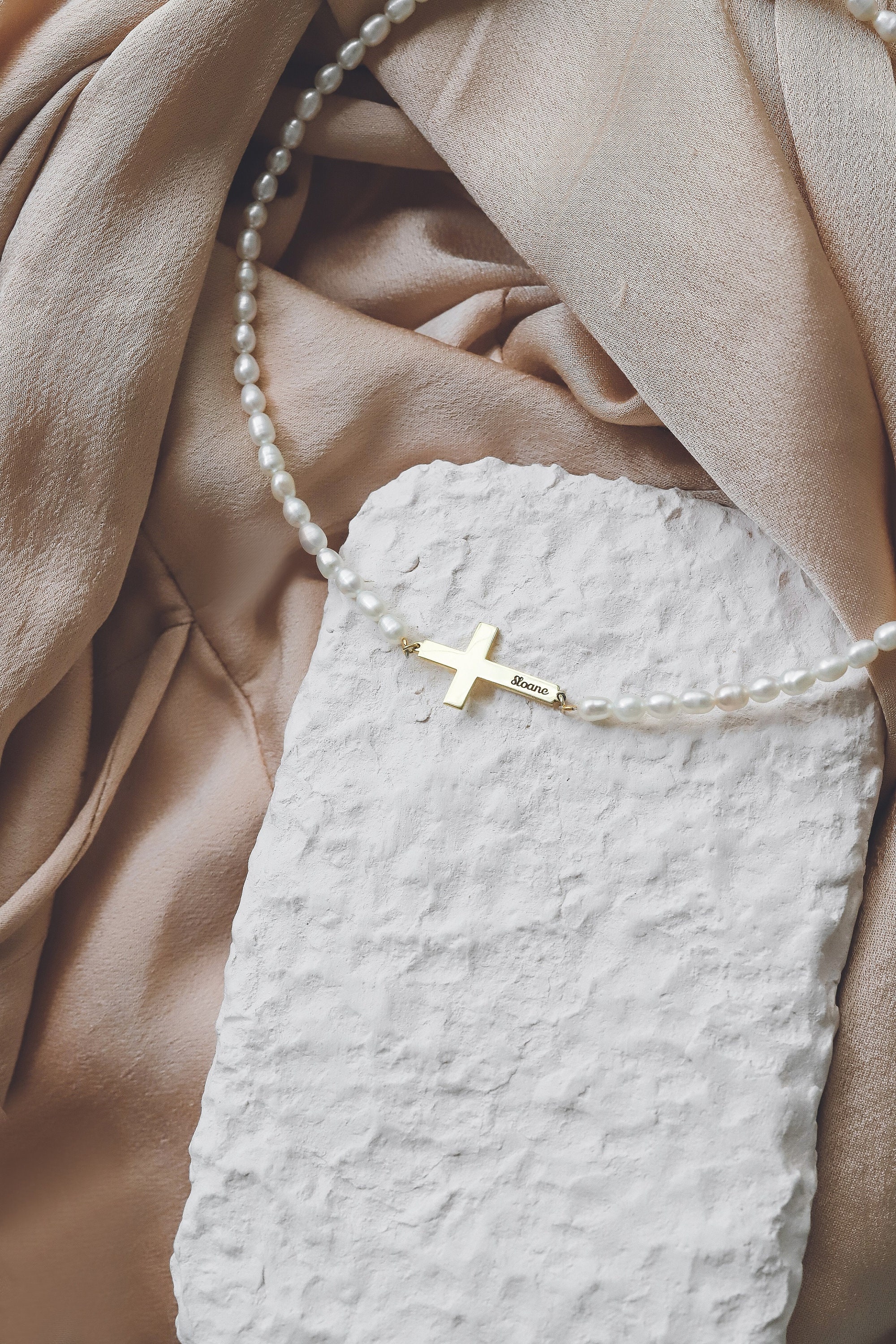 Freshwater Pearl Cross Necklace, Personalized Cross Necklace, Name ...
