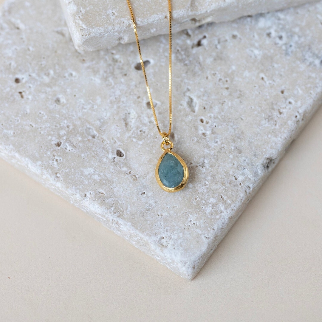 Simple Gemstone Necklace, March Birthstone Necklace, Aquamarine ...