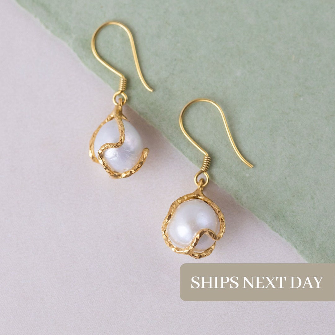 Freshwater Pearl Earrings, Cage Pearl Earrings, Pearl Jewelry ...
