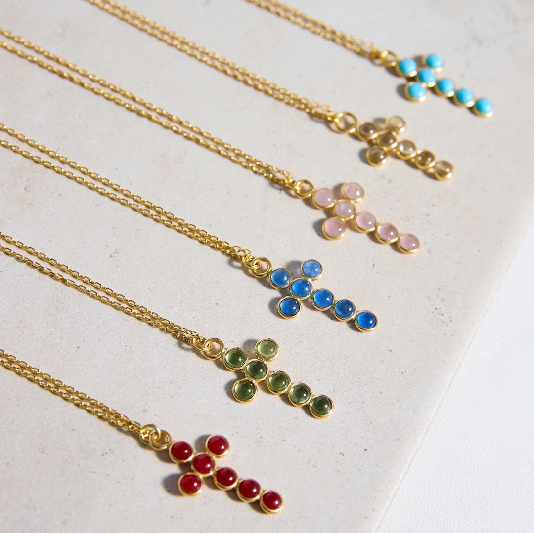 Dainty Birthstone Cross Necklace, Cross Necklace, Cross Jewelry ...