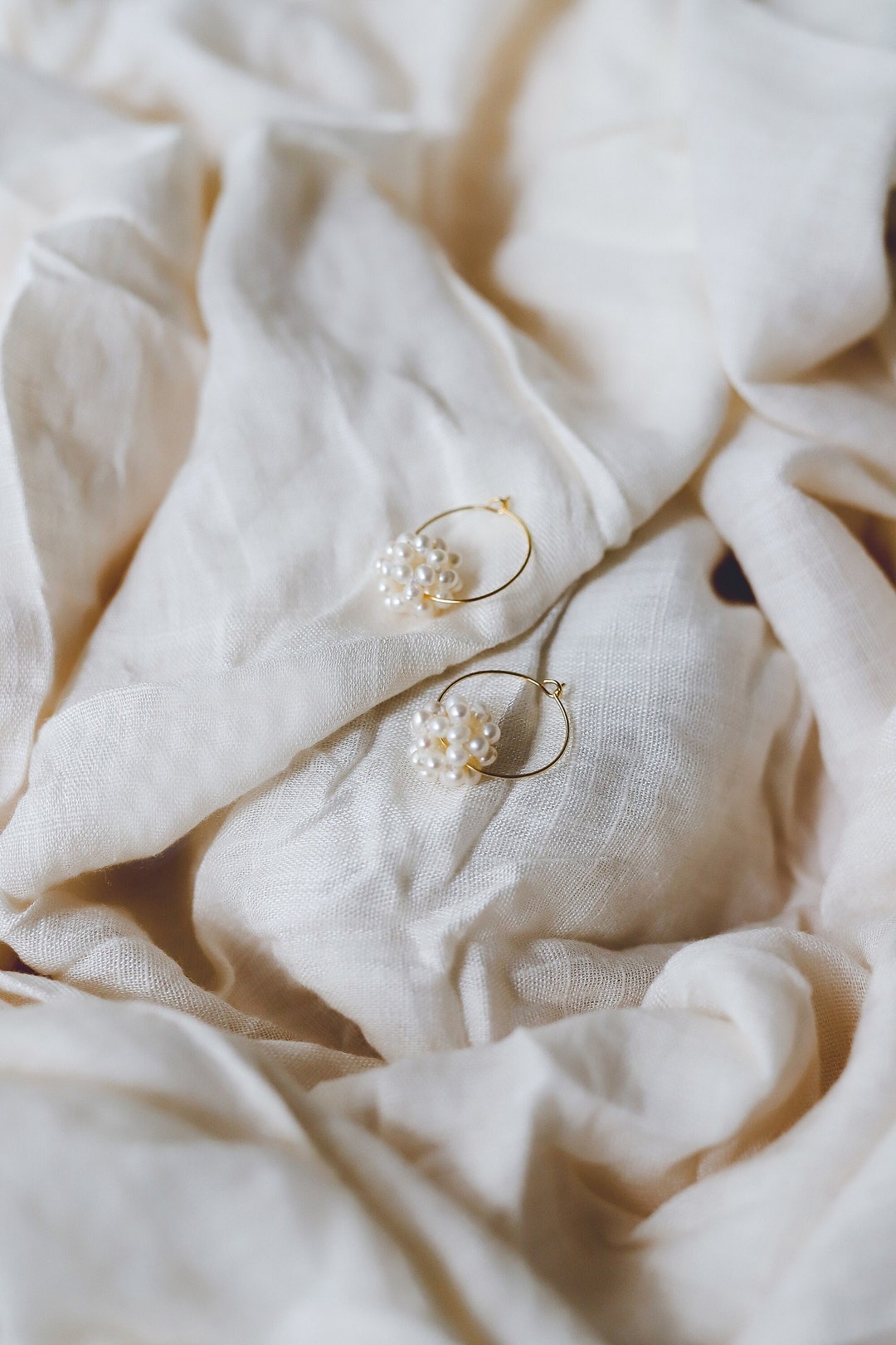 Elegant Gold Mini Rings, Dangling Cluster Pearl, French Style Baroque ...