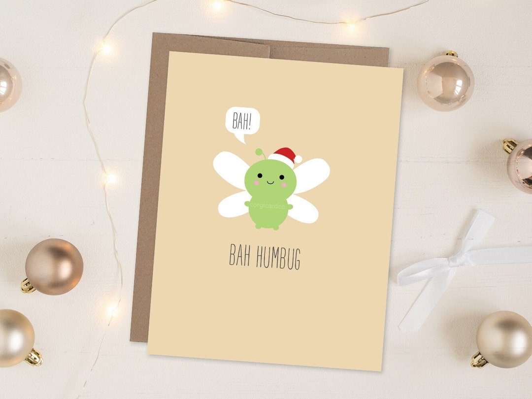 Bah Humbug Card, Cute Christmas Card, Holiday Pun, Funny Christmas Card ...