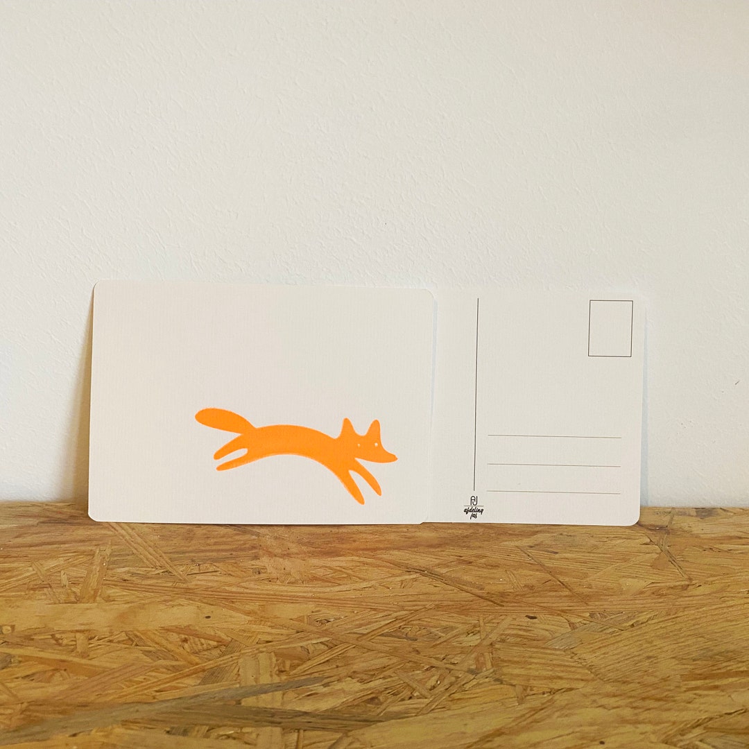 Postcard Fox Screen Printing Cards Greeting Card Neon Orange - Etsy