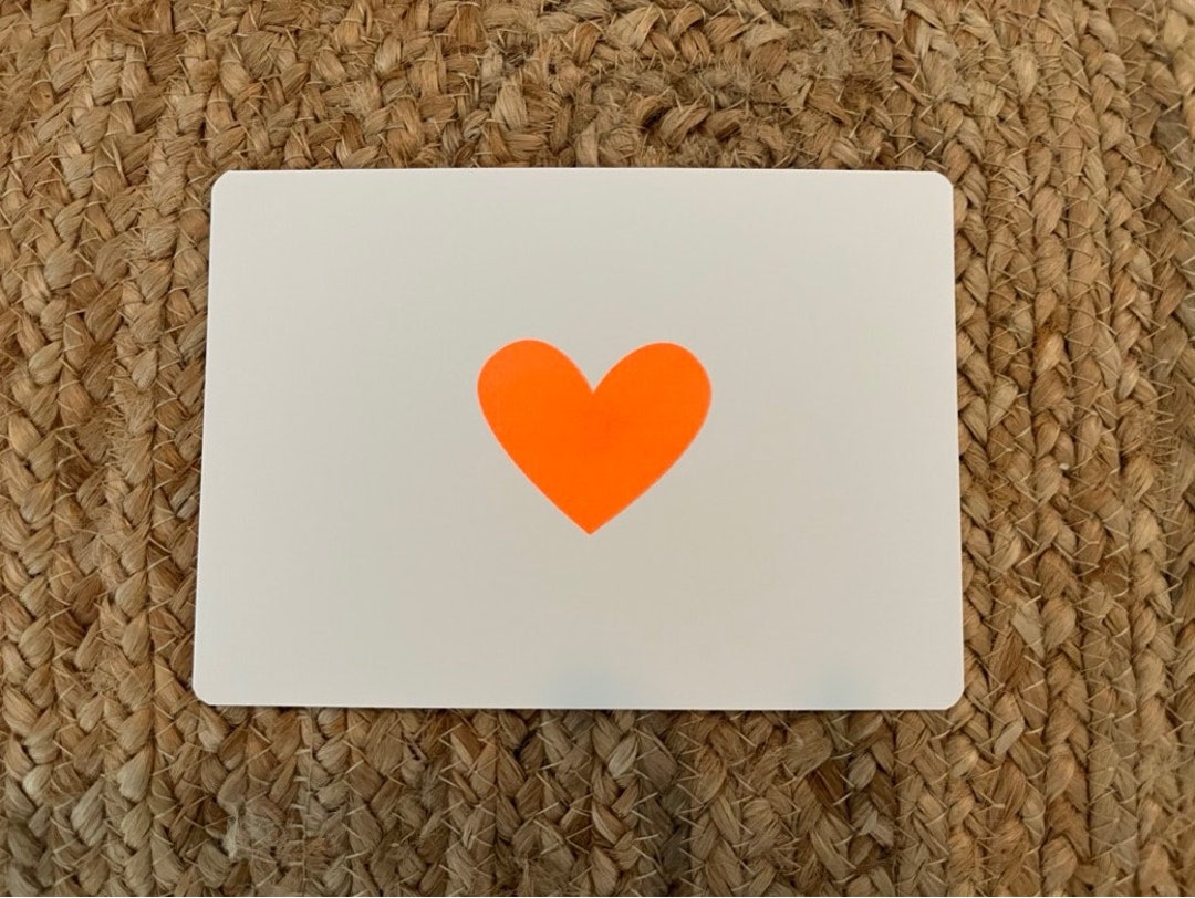 Postcard Heart Screen Printing Cards Greeting Card Neon Orange - Etsy
