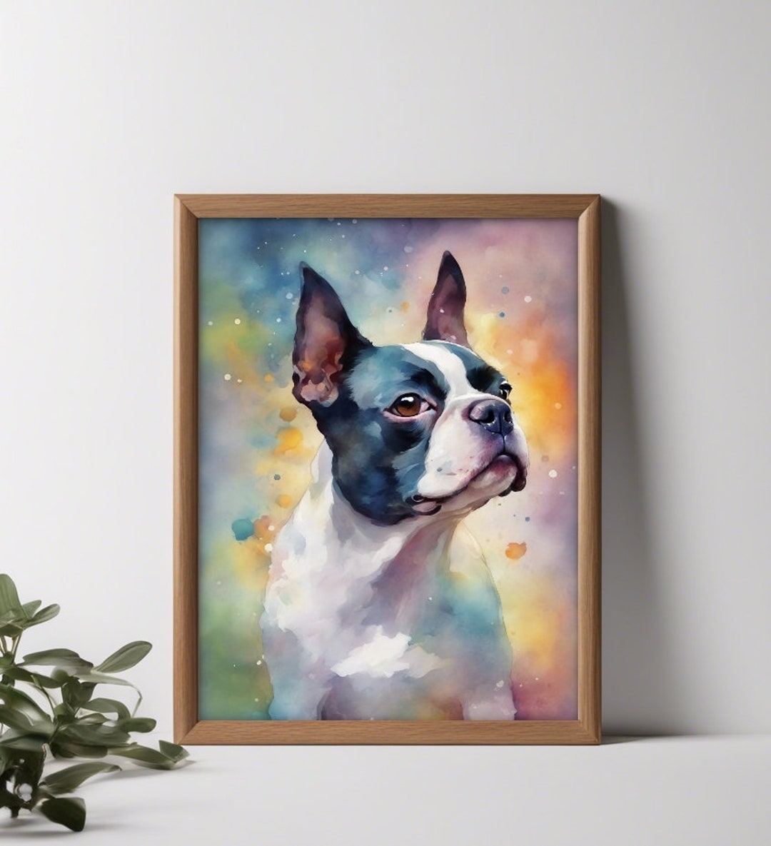 Boston Terrier Dog Art Print, Digital Art Print, Wall Art Download, Dog ...