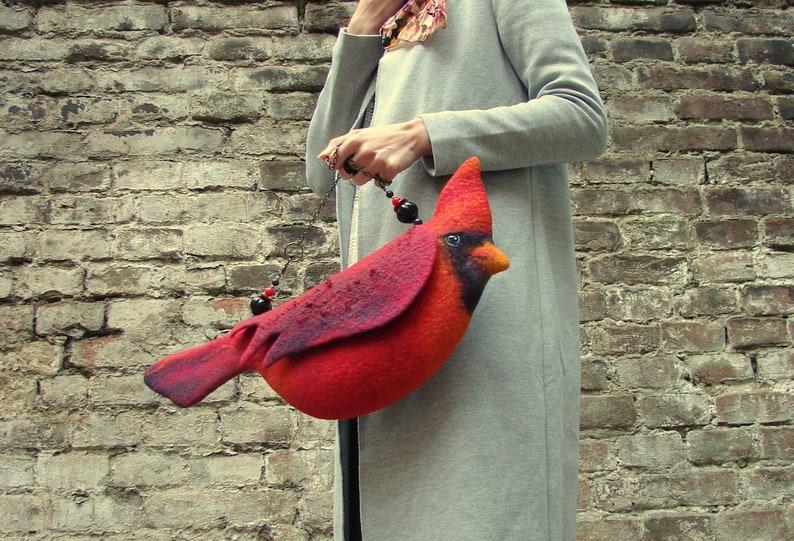 Felted Wool Cardinal Bag Elegant Red Evening Bag Unique Felted - Etsy