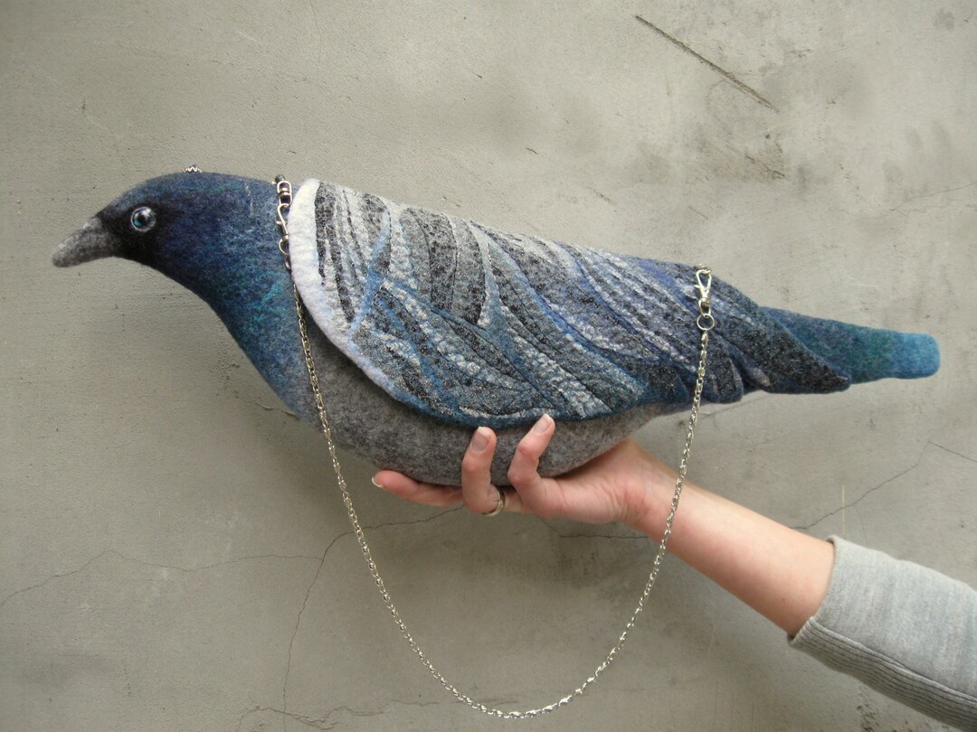 Wool Felted Crow Bag Handmade Purse Felted Animal Clutch Wool Bird Bag ...