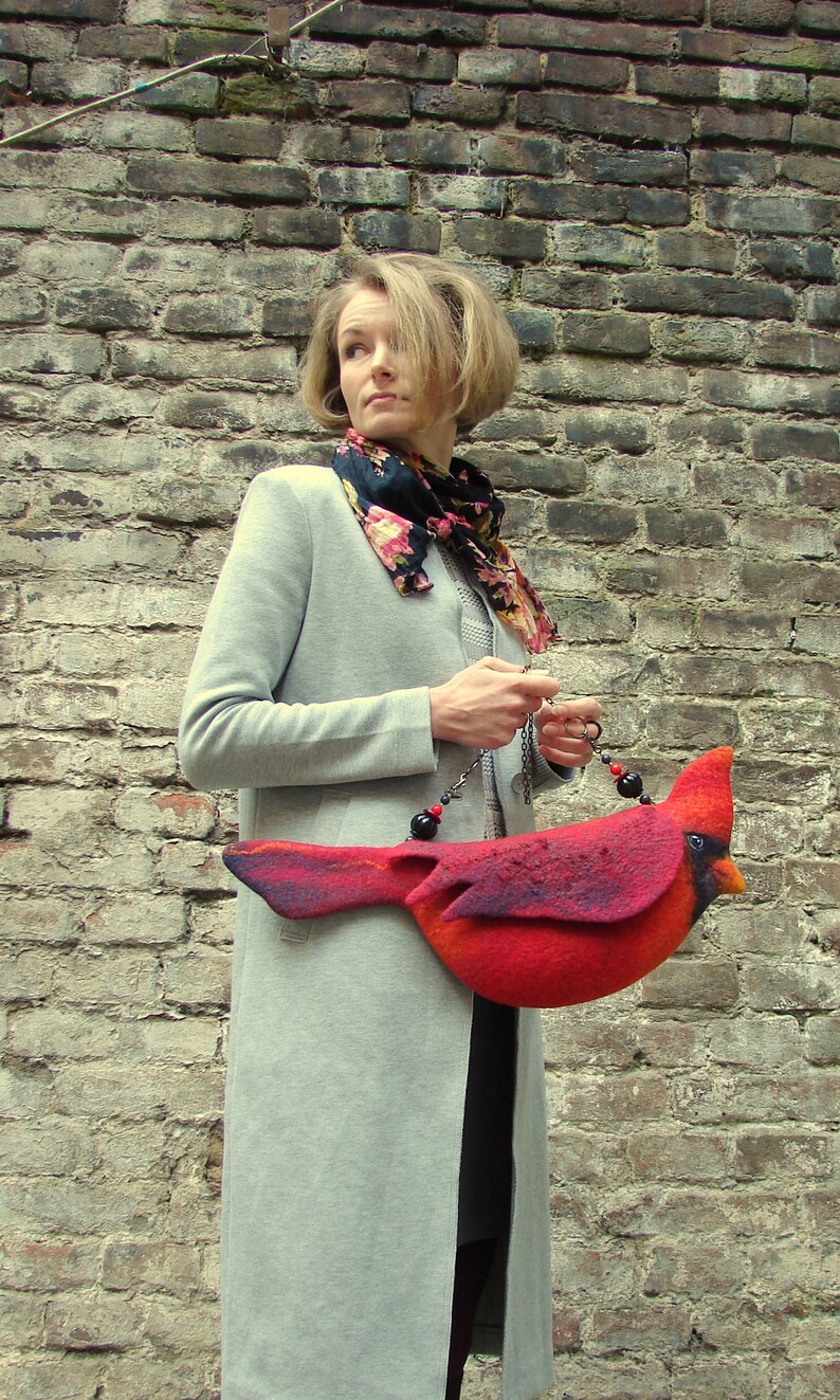 Felted Wool Cardinal Bag Elegant Red Evening Bag Unique Felted - Etsy