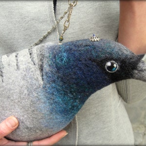 Wool Felted Crow Bag Handmade Purse Felted Animal Clutch Wool Bird Bag ...