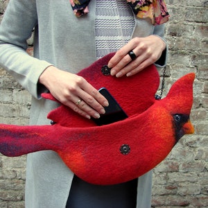 Felted Wool Cardinal Bag Elegant Red Evening Bag Unique Felted Animals ...