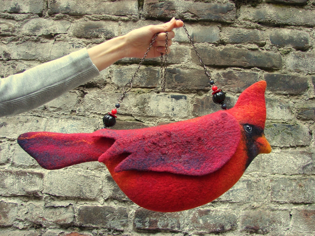Felted Wool Cardinal Bag Elegant Red Evening Bag Unique Felted Animals ...