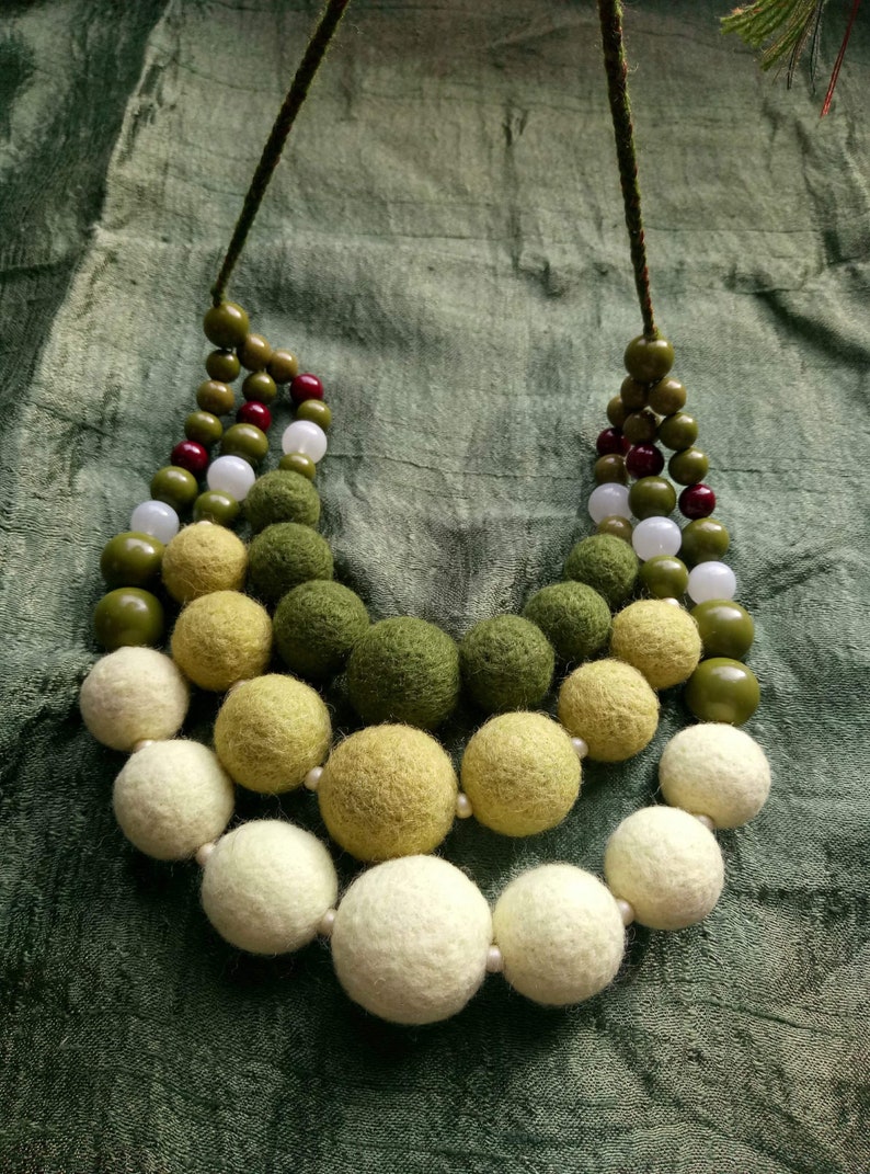 Olive Green Felted Necklace Wool accessories Chunky necklace | Etsy