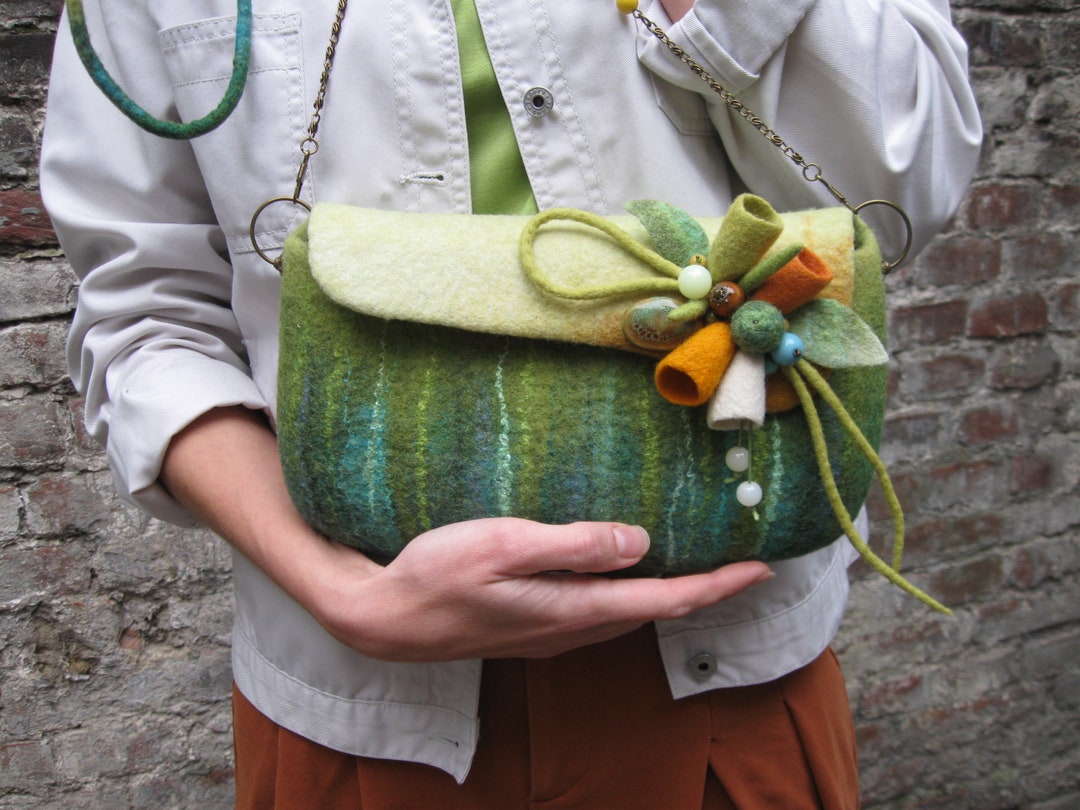 Wool Felted Bag Elegant Wool Felt Bag Unigue Wool Purse Felted Clutch ...