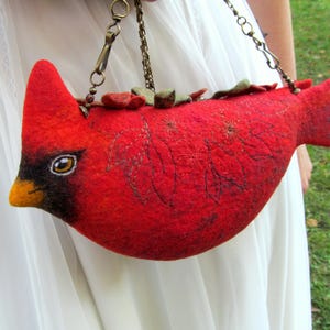 Wool Felted Cardinal Handmade Bird Bag Red Purse Elegant Felted Animal ...