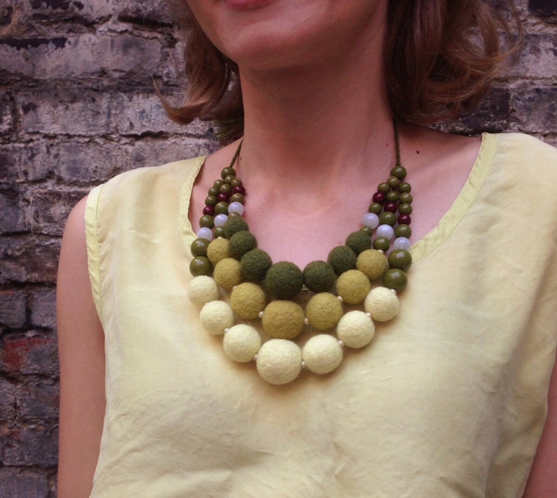 Olive Green Felted Necklace Wool accessories Chunky necklace | Etsy