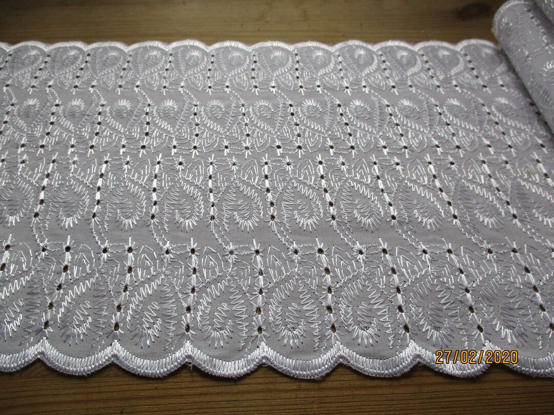 1 m encaje blanco, 19,5 cm de ancho, encaje desplegado, algodón ...