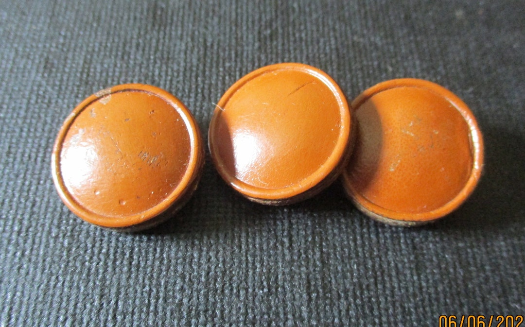 4 Vintage Leather Buttons, Round, 2 Cm, Brown, Traditional Buttons ...