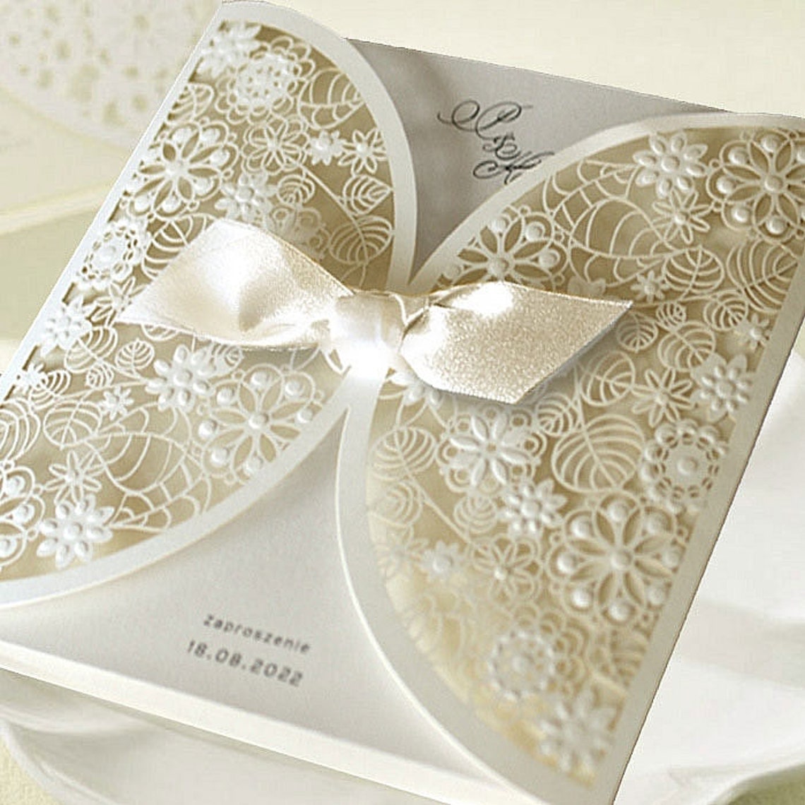Wedding Invitation Lace Laser Cutouts Embossing Satin | Etsy