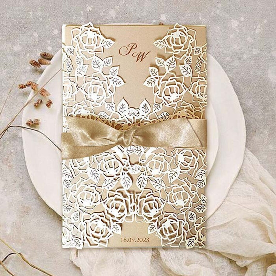 Wedding Invitation, Lace, Laser Cut, Ivory - Etsy