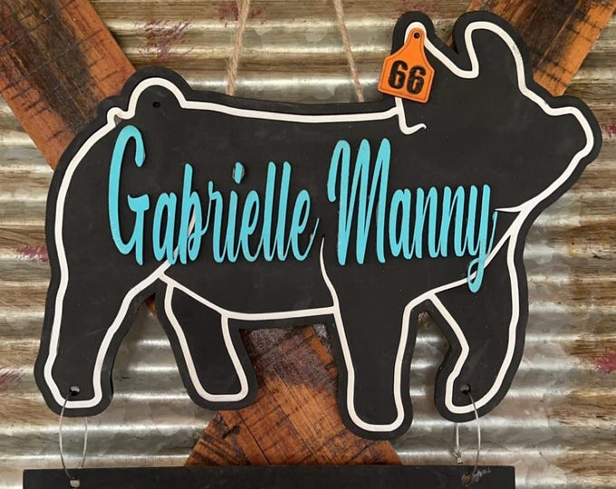 Show Pig Stall Sign, Wood Livestock Show Sign With 3D Raised Letters ...