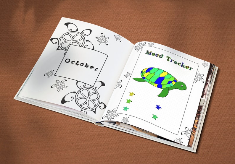 Sea Turtle, Mood Tracker, Ocean Theme, Bullet Journal, A4/A5, Resizeable, PDF Downloadable ...