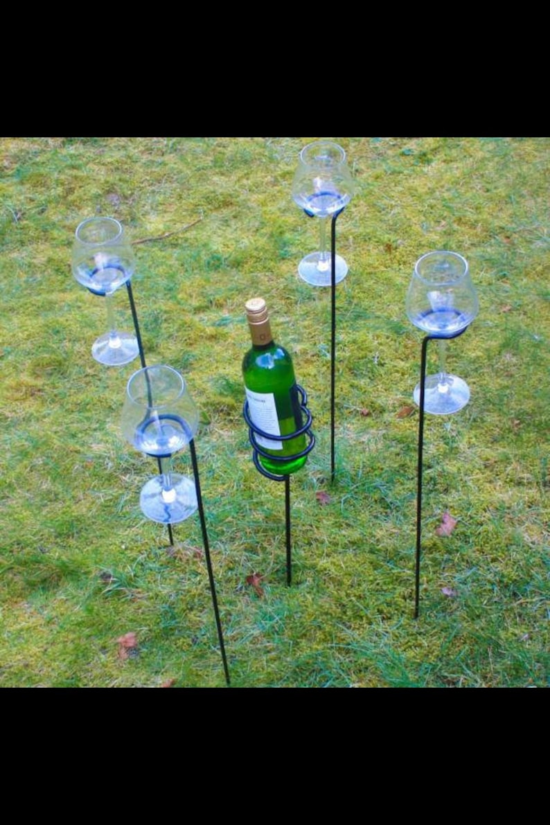 Wine Bottle & Glasses Holder Stake Set - Etsy UK