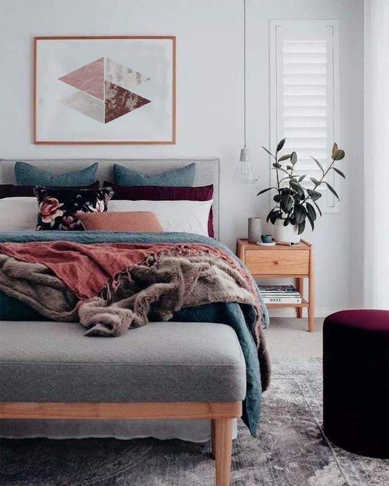 Burgundy Triangles Wall Art Print Minimalism Geometric - Etsy