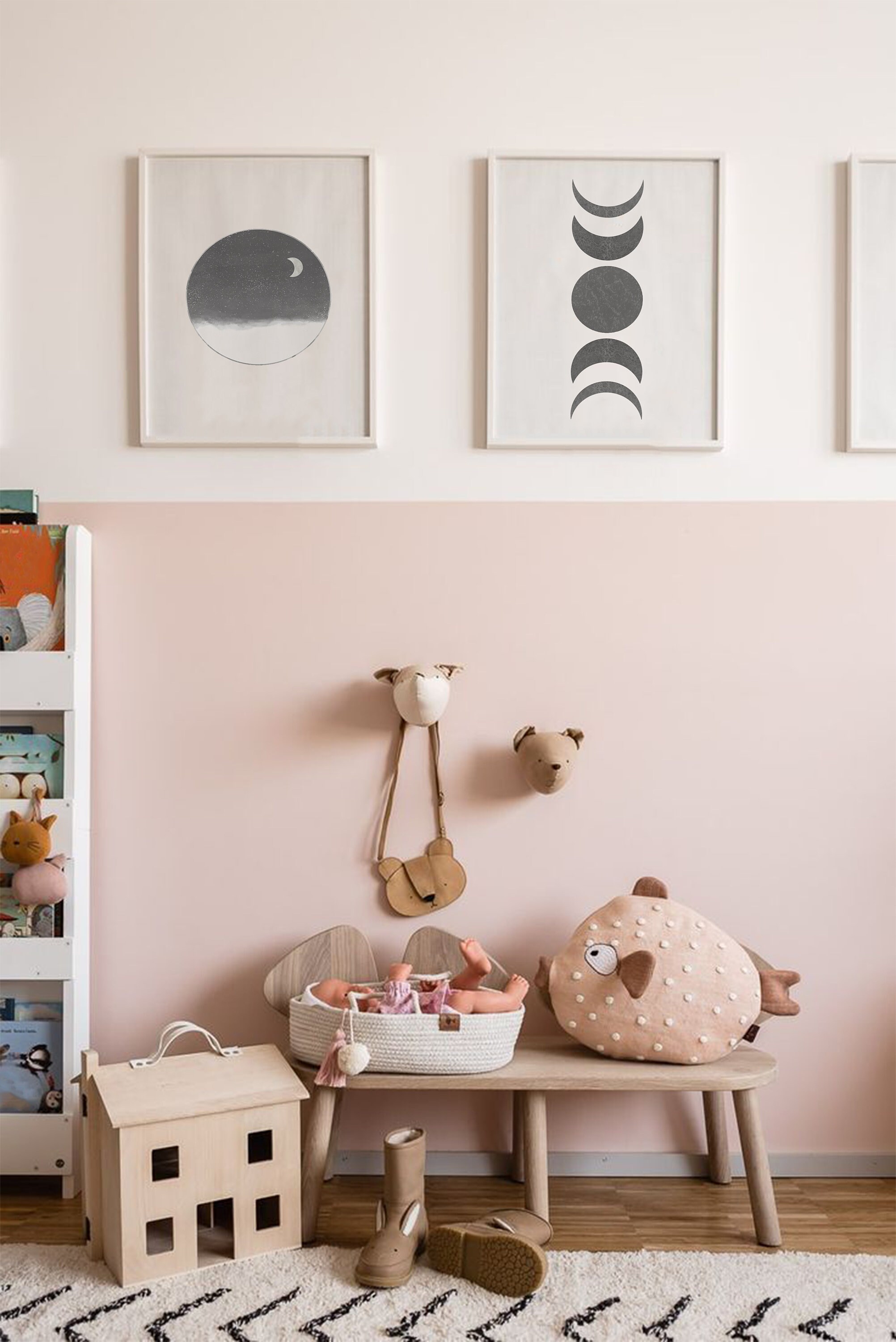 Moon Phases & Cosmic Print Set Set of Two Prints Black White - Etsy