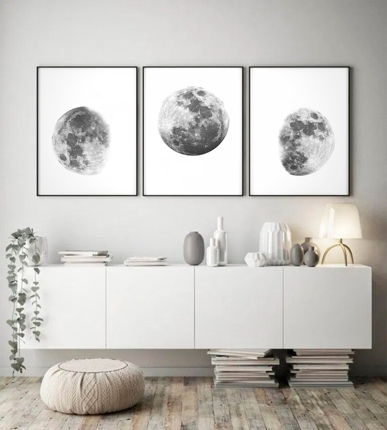 Moon Phases Set of 3 Moon Phases Poster Printable Wall Art | Etsy