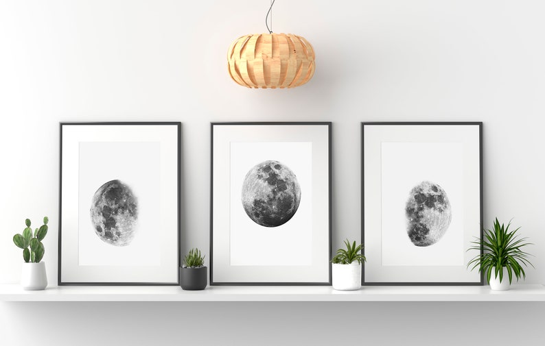 Moon Phases Set of 3 Moon Phases Poster Printable Wall Art - Etsy