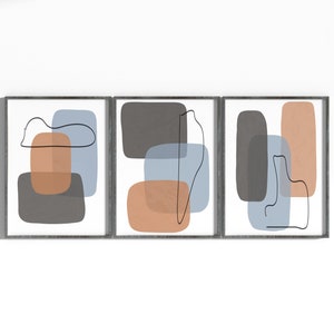 Navy Print Mid-century Modern, Digital Printable Abstract Set of 3 ...