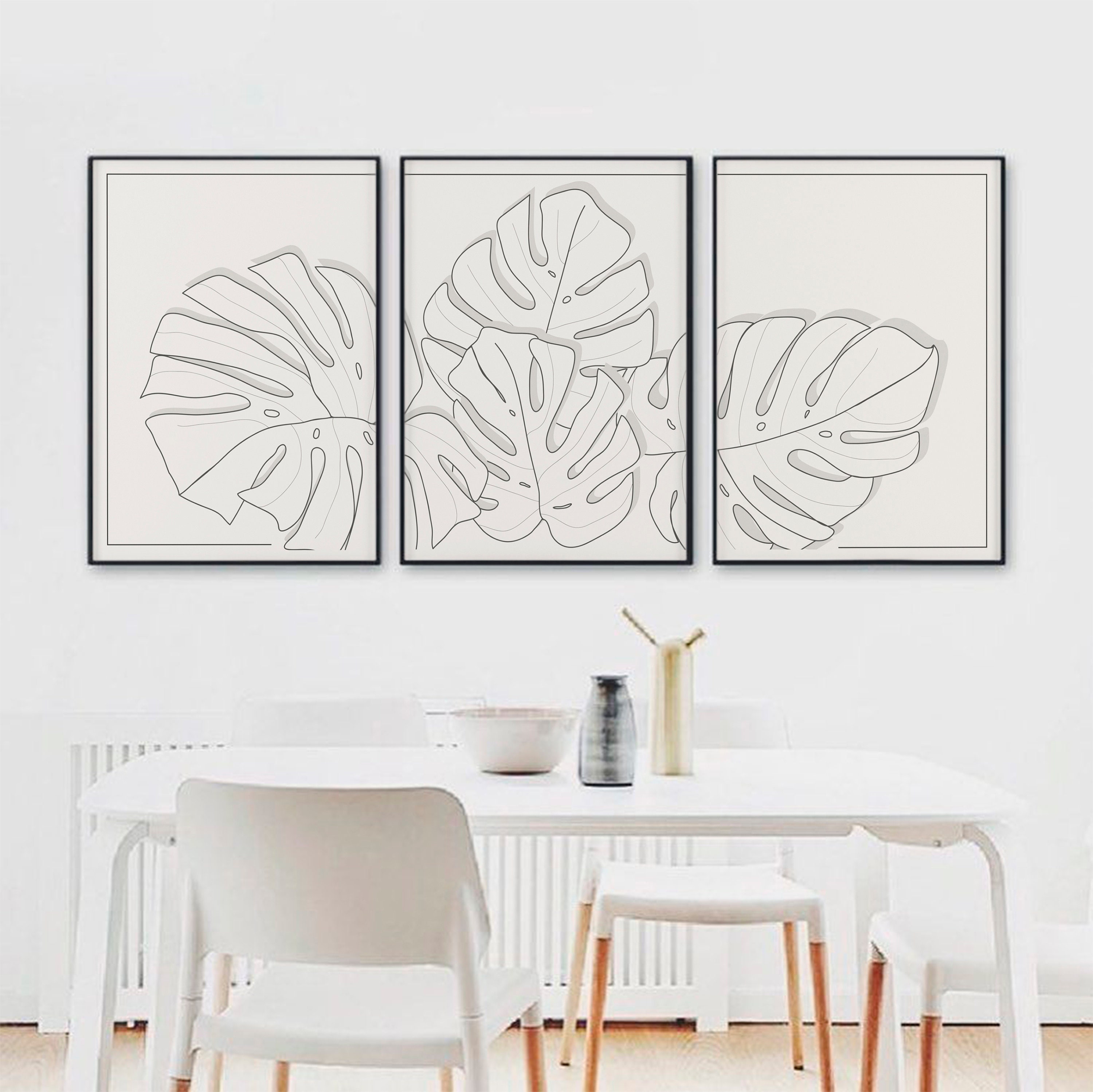 Botanical Monstera Leaf Print, Monstera Leaf Line Drawing Print, Print ...
