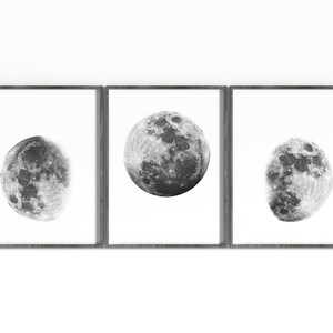 Moon Phases Set of 3 Moon Phases Poster Printable Wall Art - Etsy