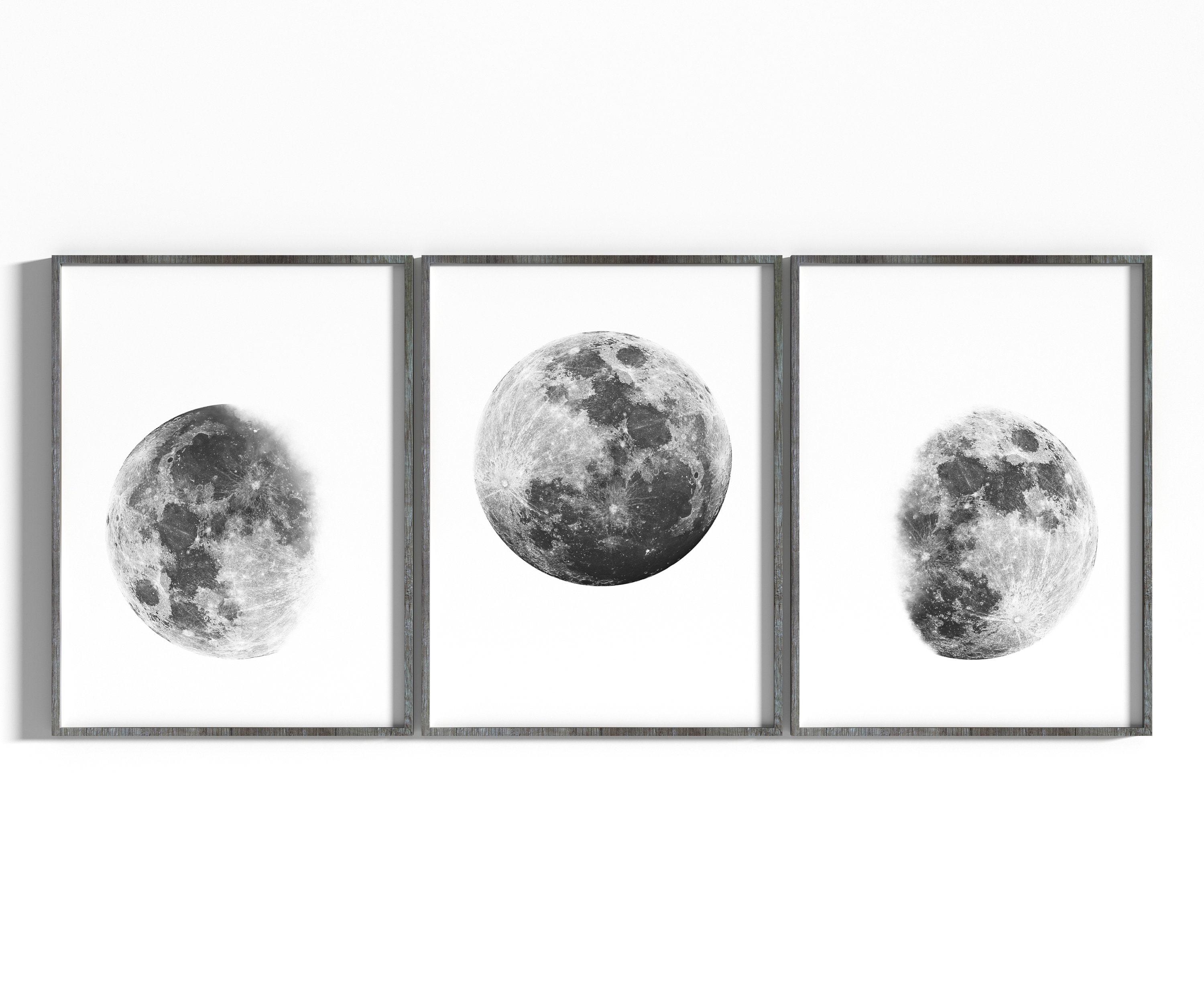 Moon Phases Set of 3 Moon Phases Poster Printable Wall Art - Etsy