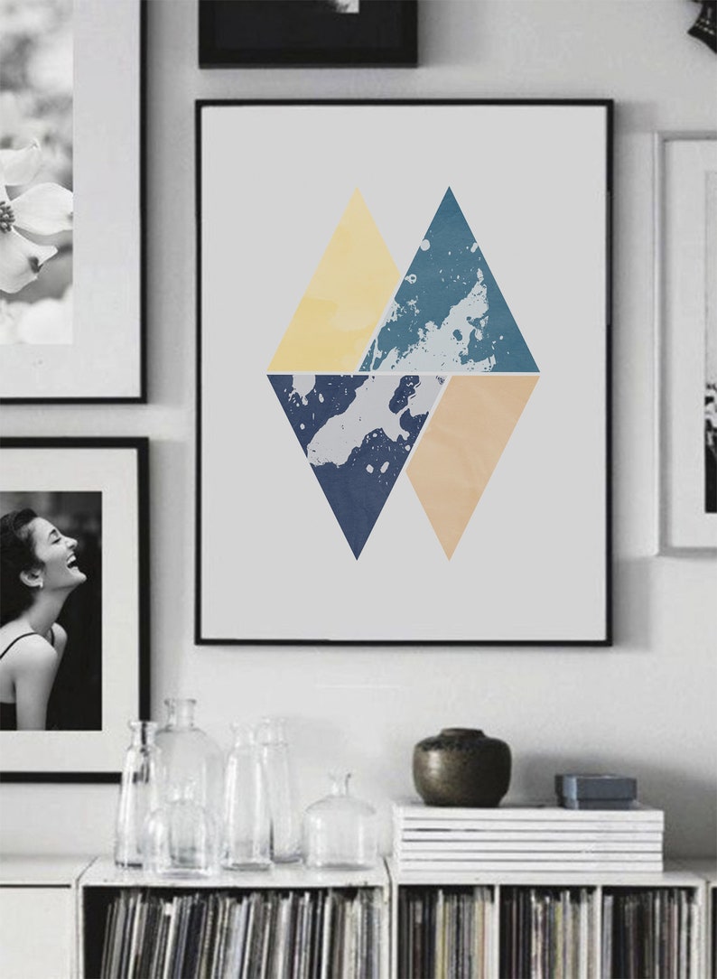 Blue & Yellow Triangles Wall Art Print Minimalism Geometric - Etsy