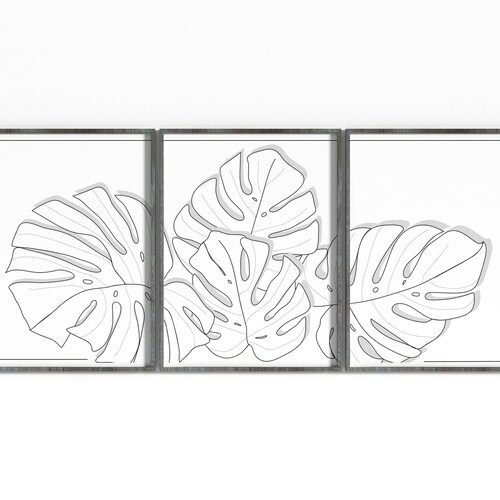 Botanical Monstera Leaf Print Monstera Leaf Line Drawing - Etsy